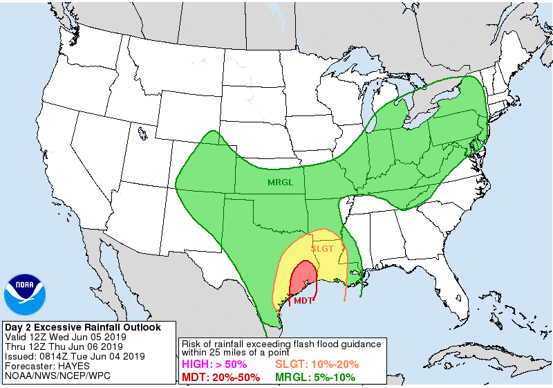 wpc excessive rain outlook 6 4 19 1 | Gulf Coast Storm Center