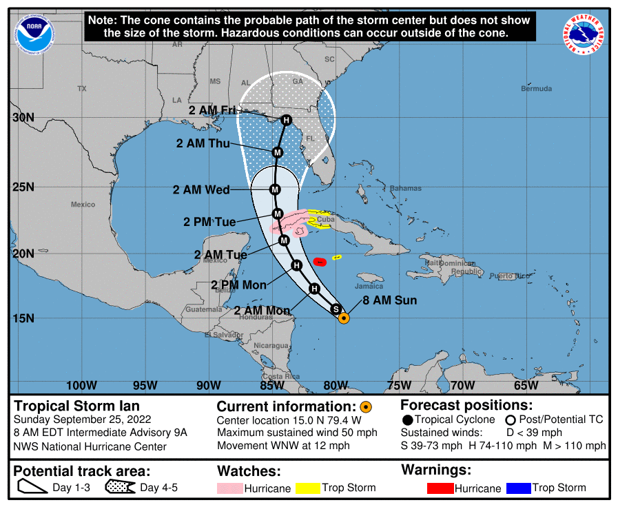 Brief Update on Tropical Storm Ian for the Morning of September 25, 2022